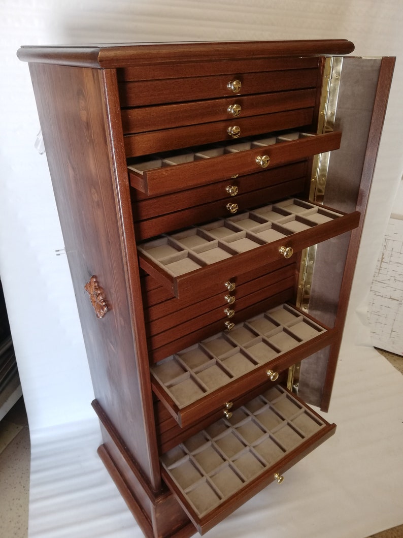 Coin Cabinet 25 Drawers in Real Wood and Italian Velvet of | Etsy
