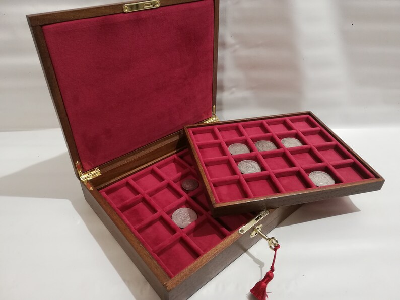 Box in Wood and Cardinal Red Velvet for Coins Medals Coin - Etsy