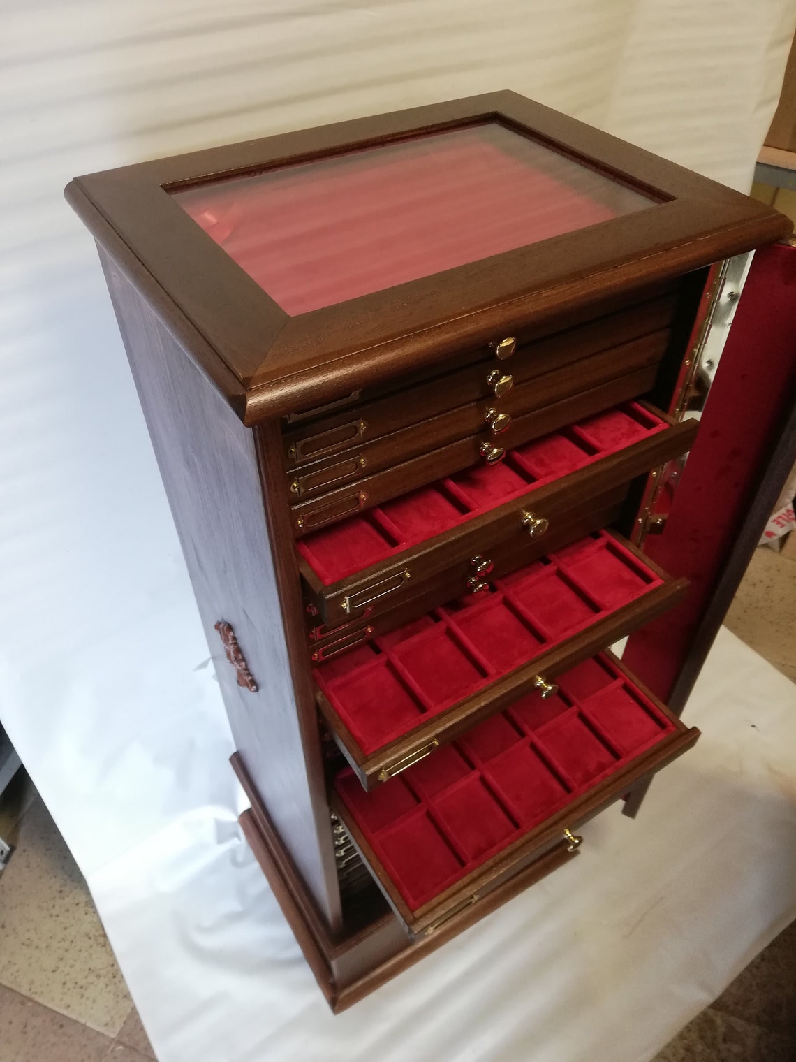 Coin Cabinet 25 Drawers in Real Wood and Italian Velvet of - Etsy