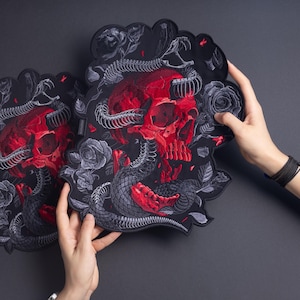 Bloody Red Skull With Snake and Roses, Iron on Patch, Creepy Goth Nature, Goth Patches, Back ...