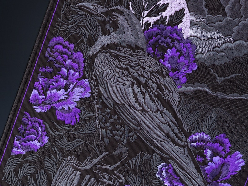 Embroidered Raven Back Patch: Gothic Crow Iron-on Patch for Custom Vest ...