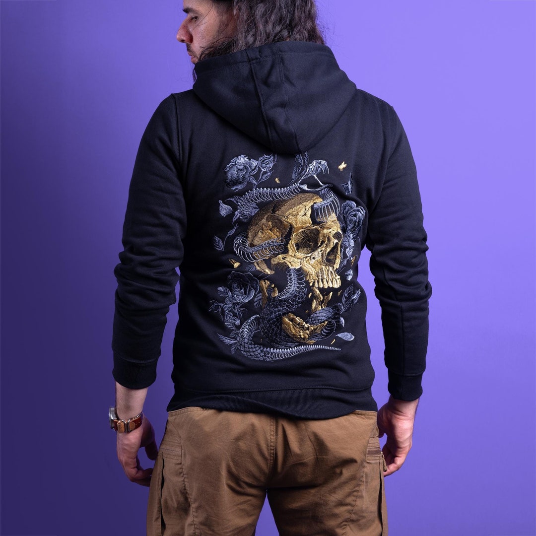 Embroidered Skull Hoodie: Occult Gothic Skeleton Medieval Wicca ...