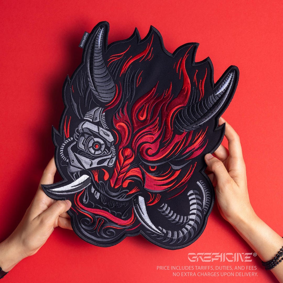 Samurai Cyberpunk Oni Patch - Demon Embroidered Back Patches for ...