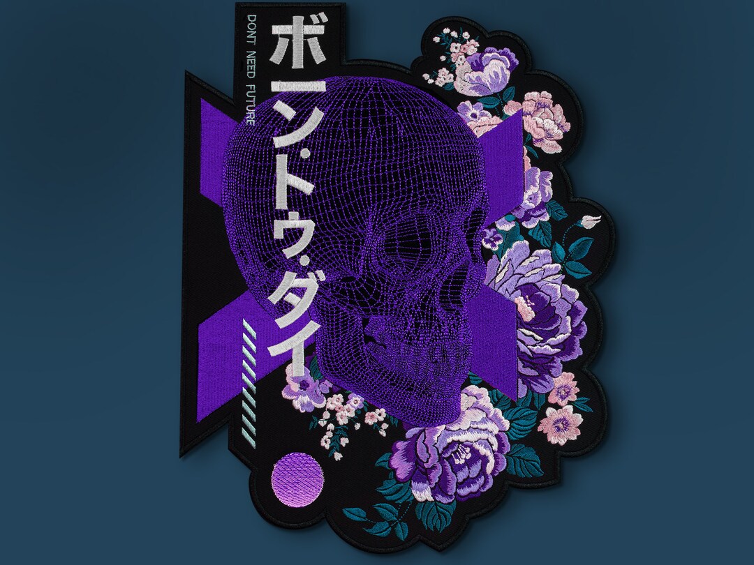 Patch in Digital Lavender Style, Large Purple Skull and Flowers Patch ...