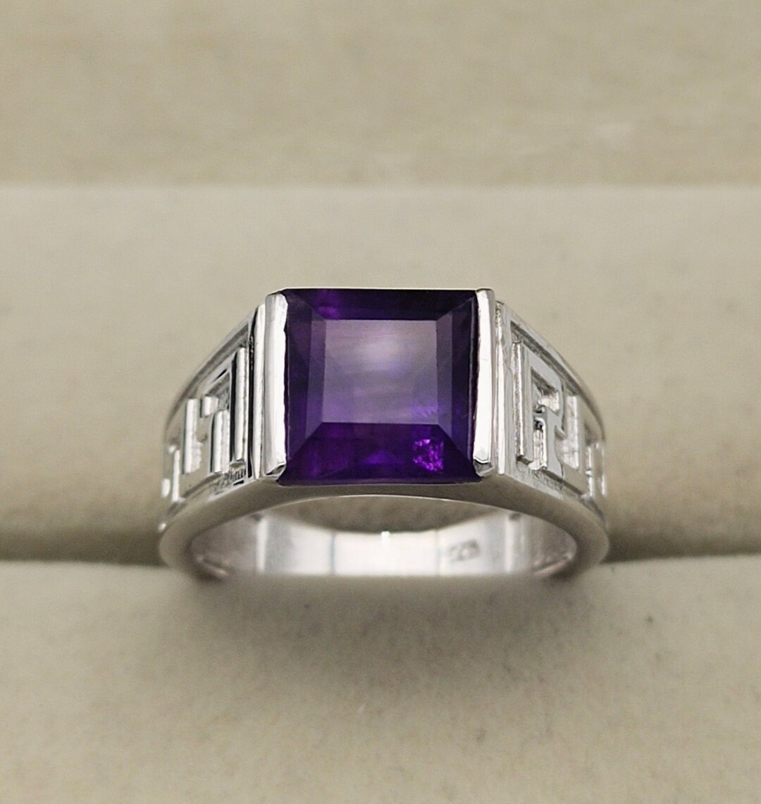Mens Amethyst Ring: Sterling Silver Square Stone, February Birthstone ...