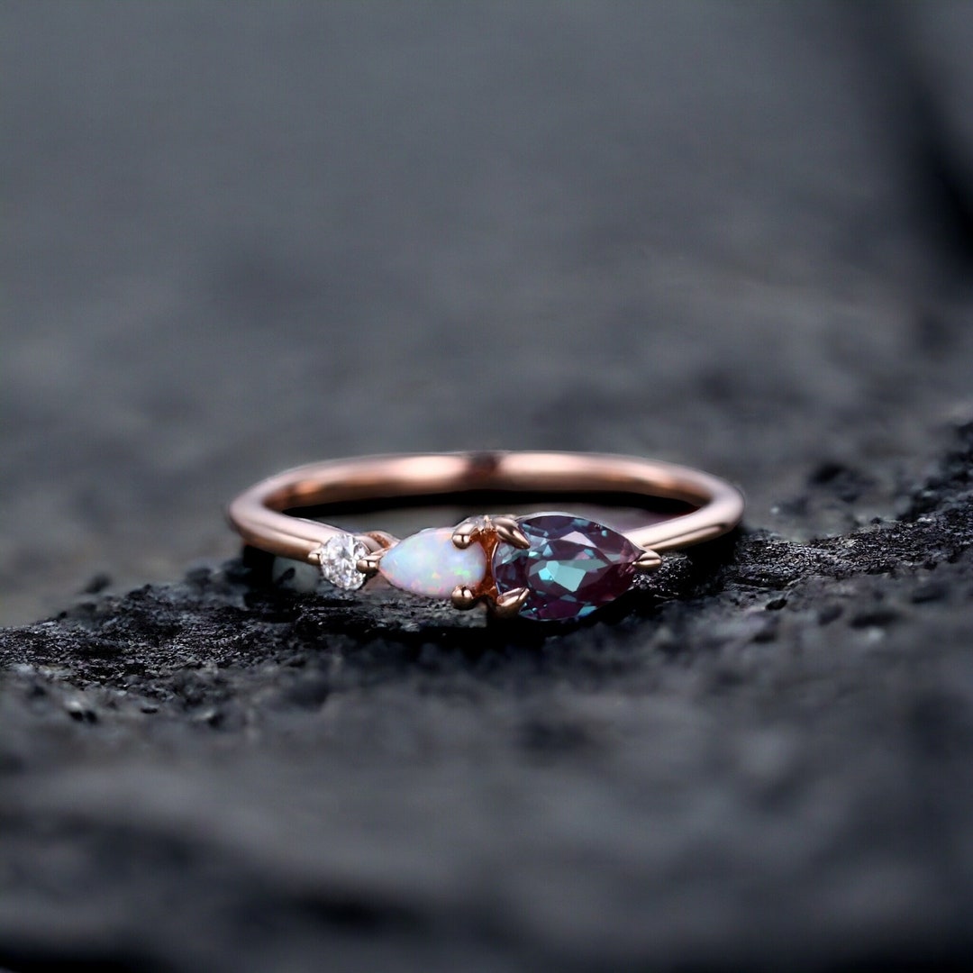 Vintage Alexandrite Opal Engagement Ring Pear Cut Gems Art Deco ...