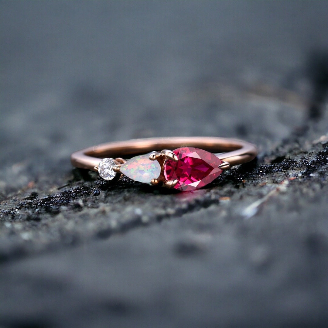 Vintage Roter Rubin Opal Ring Verlobungsring Pear Cut Rubin Art Deco ...