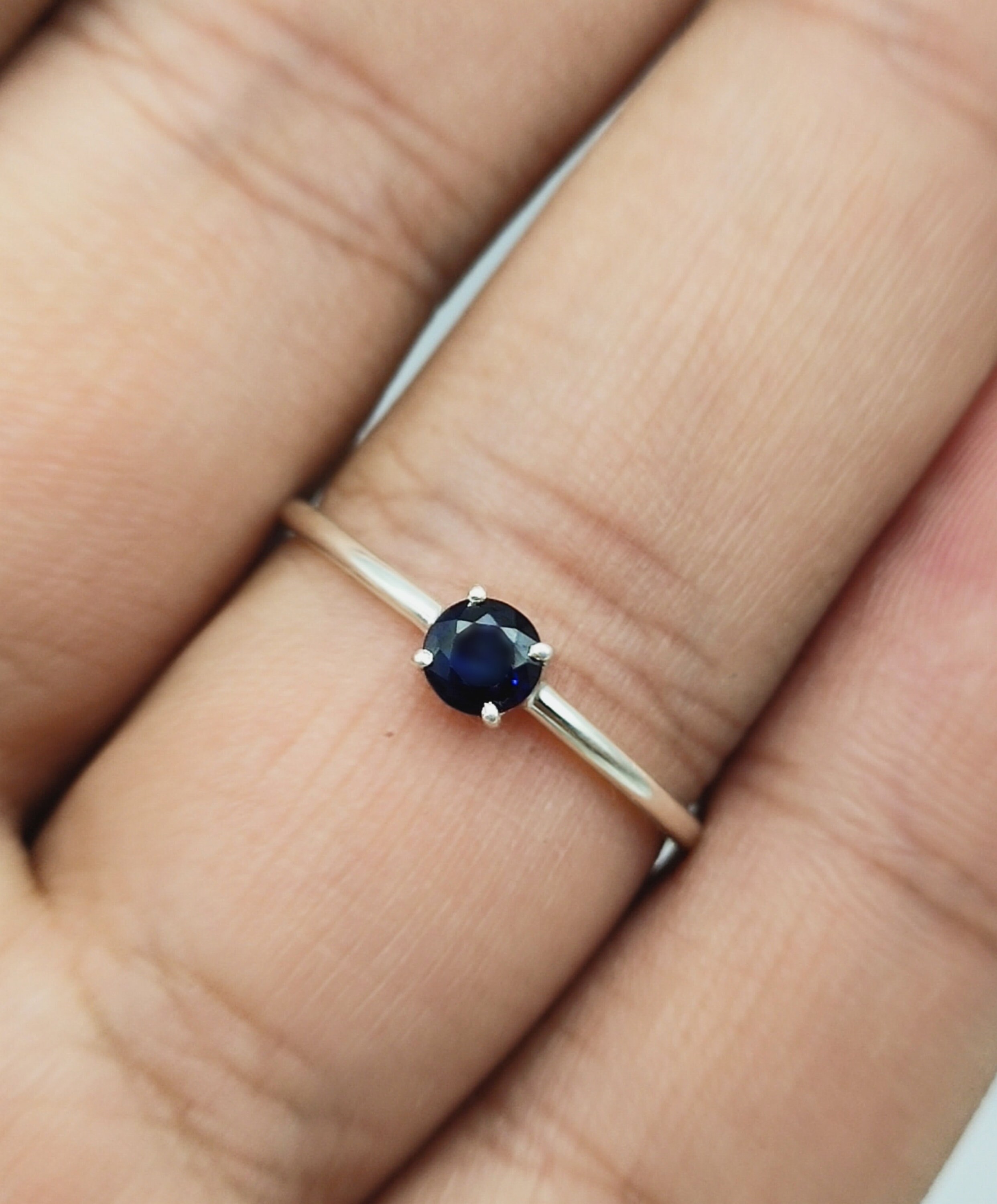 Natural Sapphire Ring-Simple Round Sapphire Ring-Sterling | Etsy