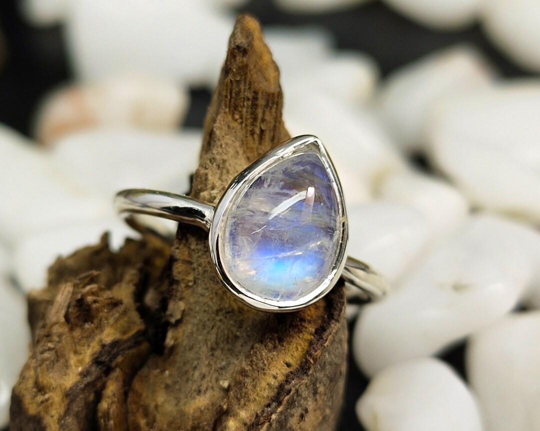 Natural Moonstone Ring Pear Cut Moonstone Ring Rainbow Moonstone Ring ...
