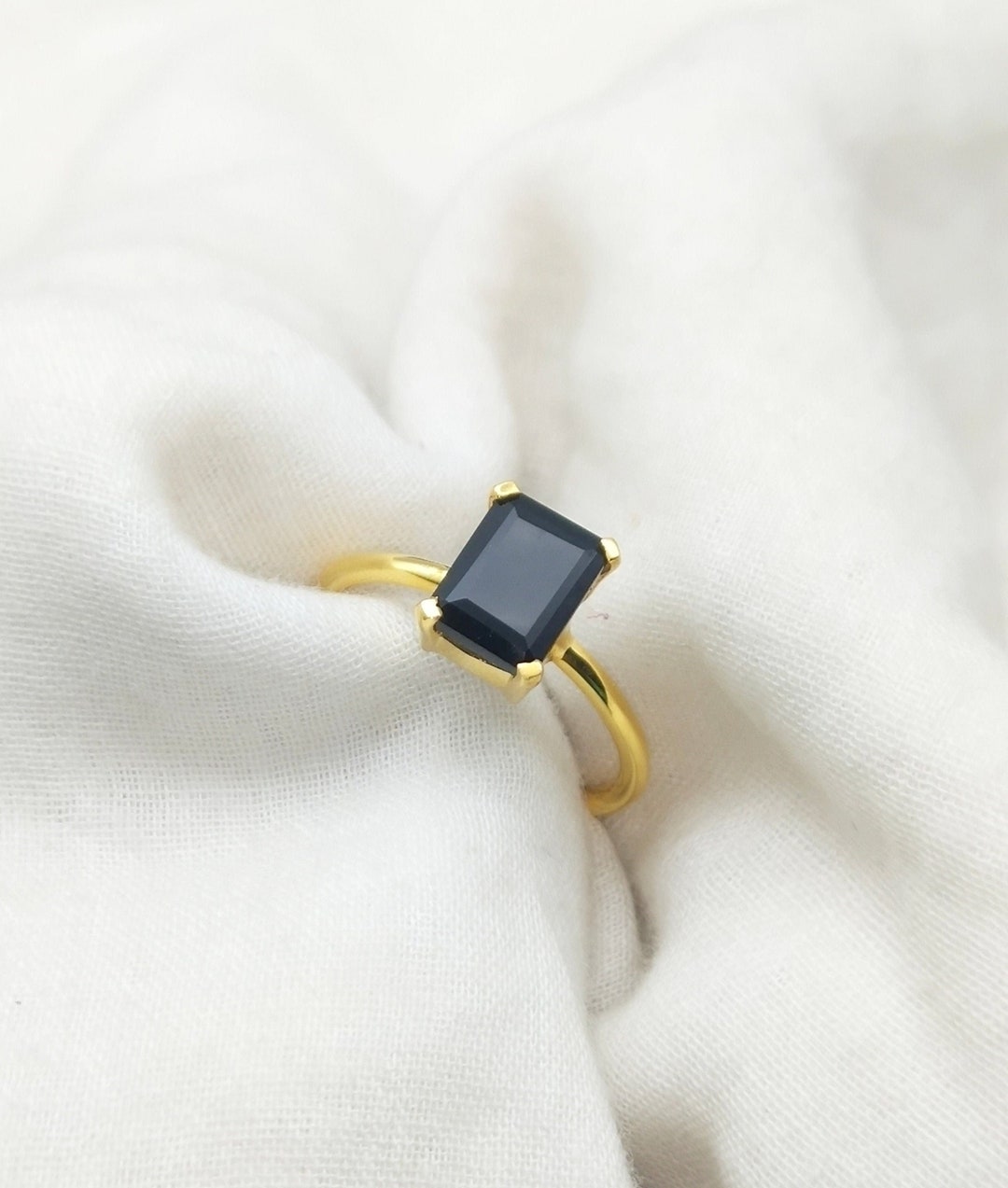 Black Onyx Ring-emerald Cut Black Onyx Ring-sterling Silver Ring-solid ...