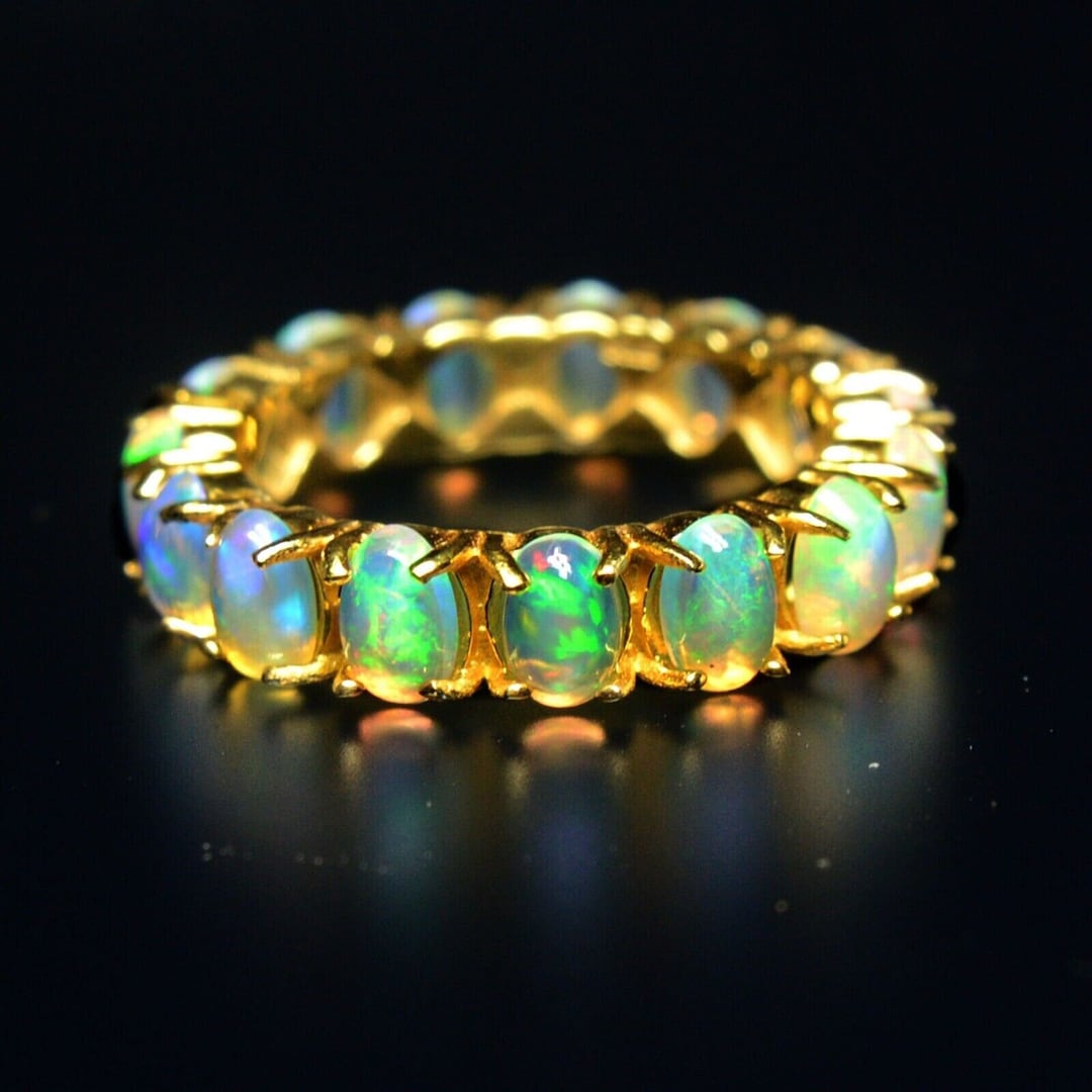 Opal Eternity Ring 14K Solid Gold Ring Sterling Silver Ring October ...