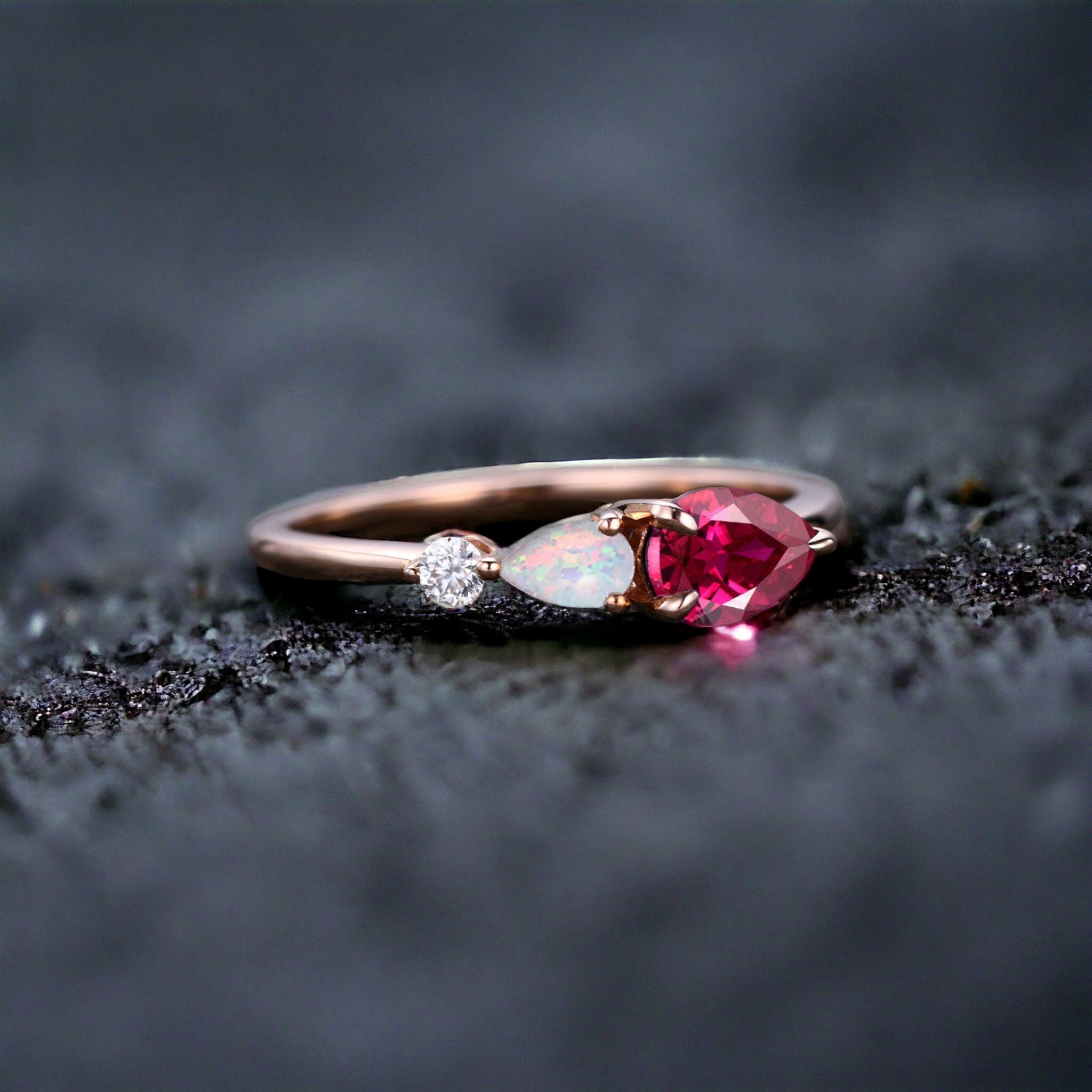 Vintage Red Ruby Opal Ring Engagement Ring Pear Cut Ruby Art Deco ...