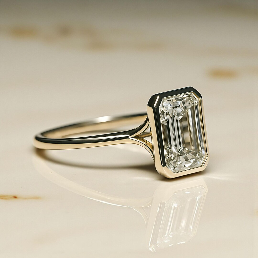 Emerald Cut Moissanite Solitaire Ring,3ct 14K Solid Gold Minimalist ...
