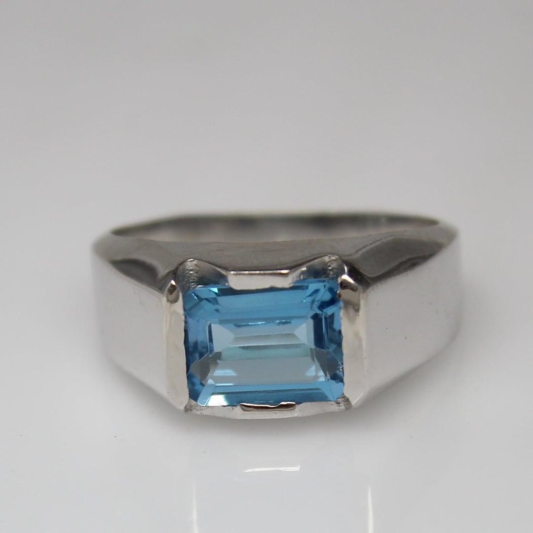 Mens Gemstone Ring, Natural Blue Topaz Gemstone Mens Ring, November ...
