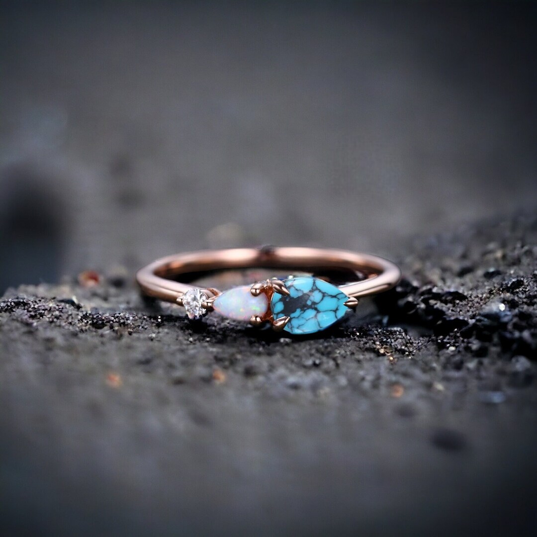 Vintage Turquoise Opal Engagement Ring,pear Cut Gems,art Deco ...
