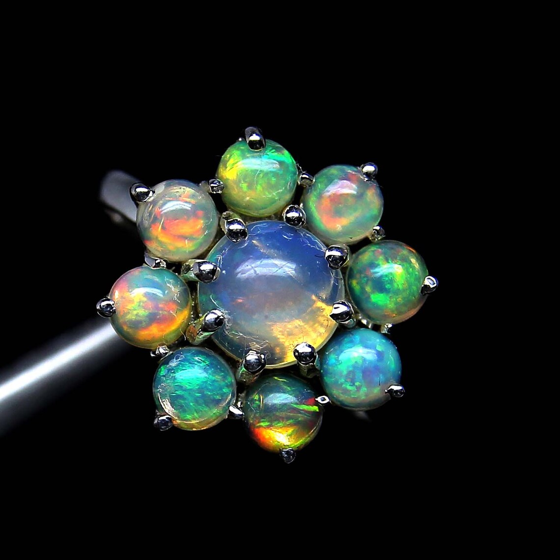 Opal Ring Flower Opal Ring Sterling Silver Opal Ring 14k | Etsy