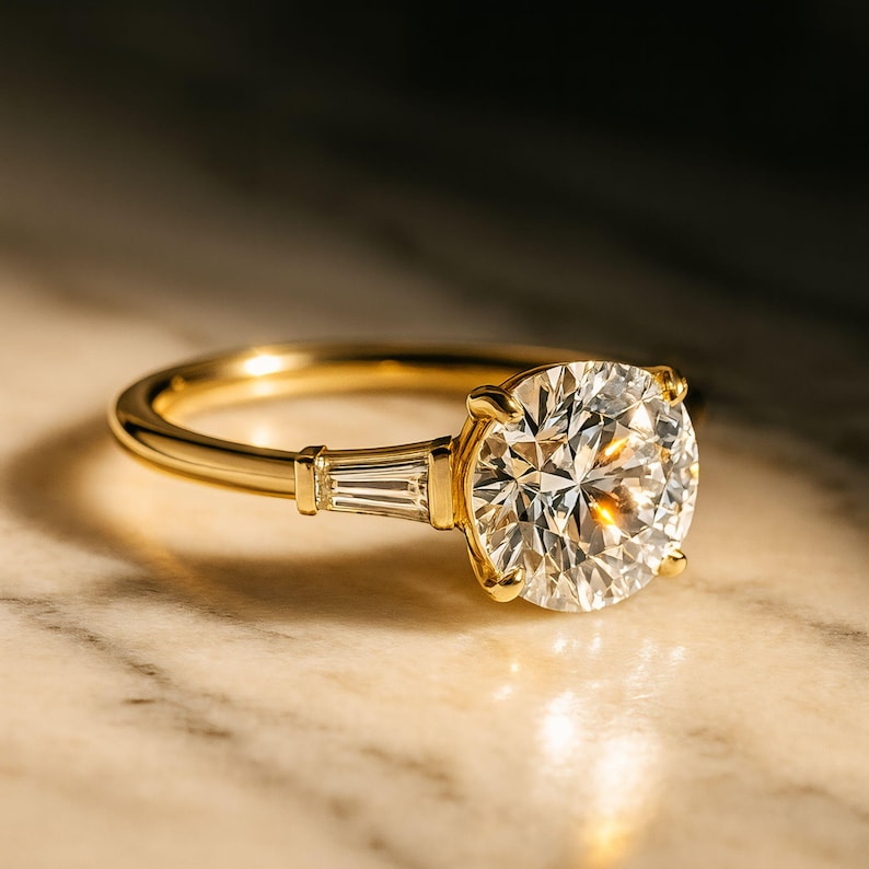 Three Stone Round Brilliant Cut Moissanite Engagement Ring Solitaire ...