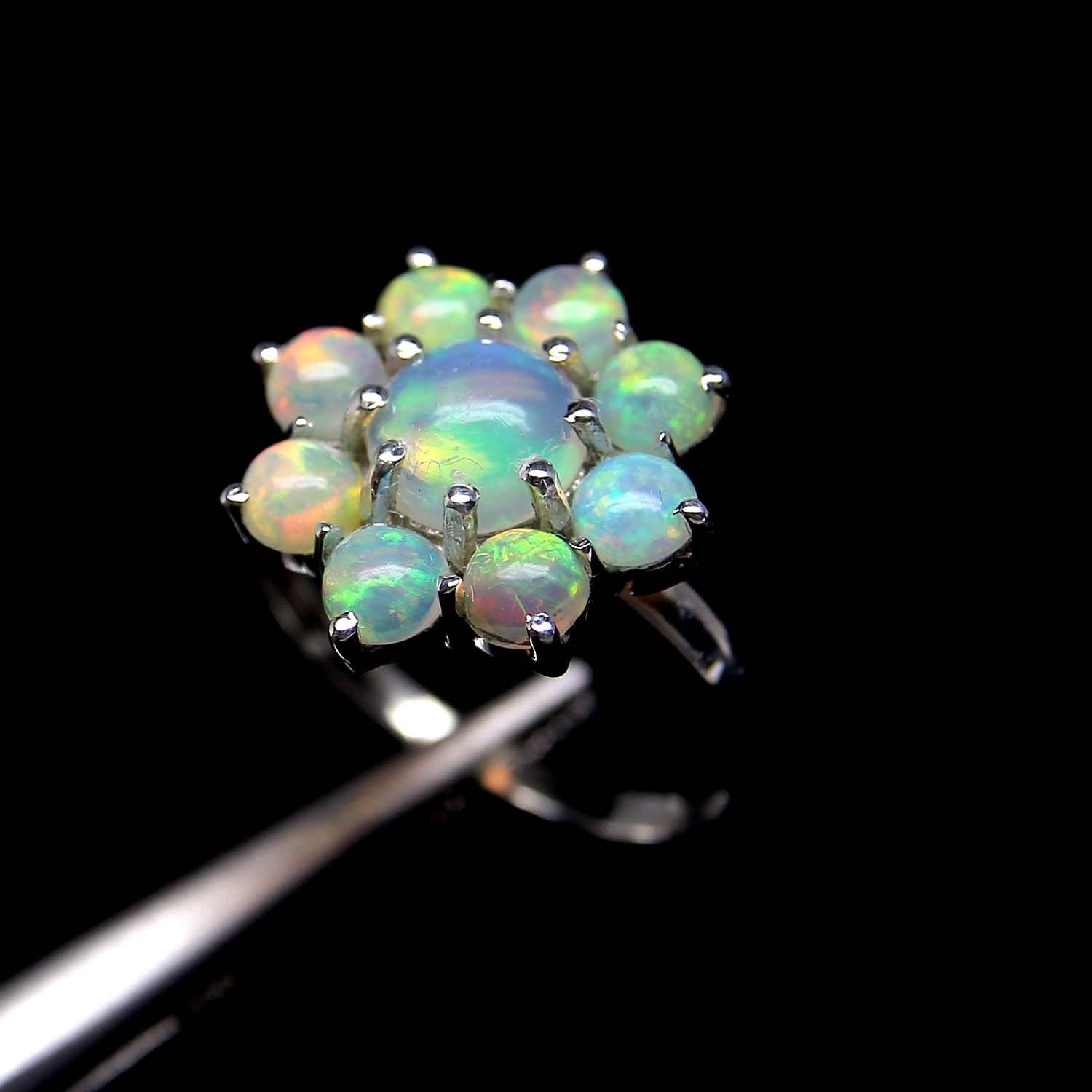 Opal Ring Flower Opal Ring Sterling Silver Opal Ring 14k | Etsy