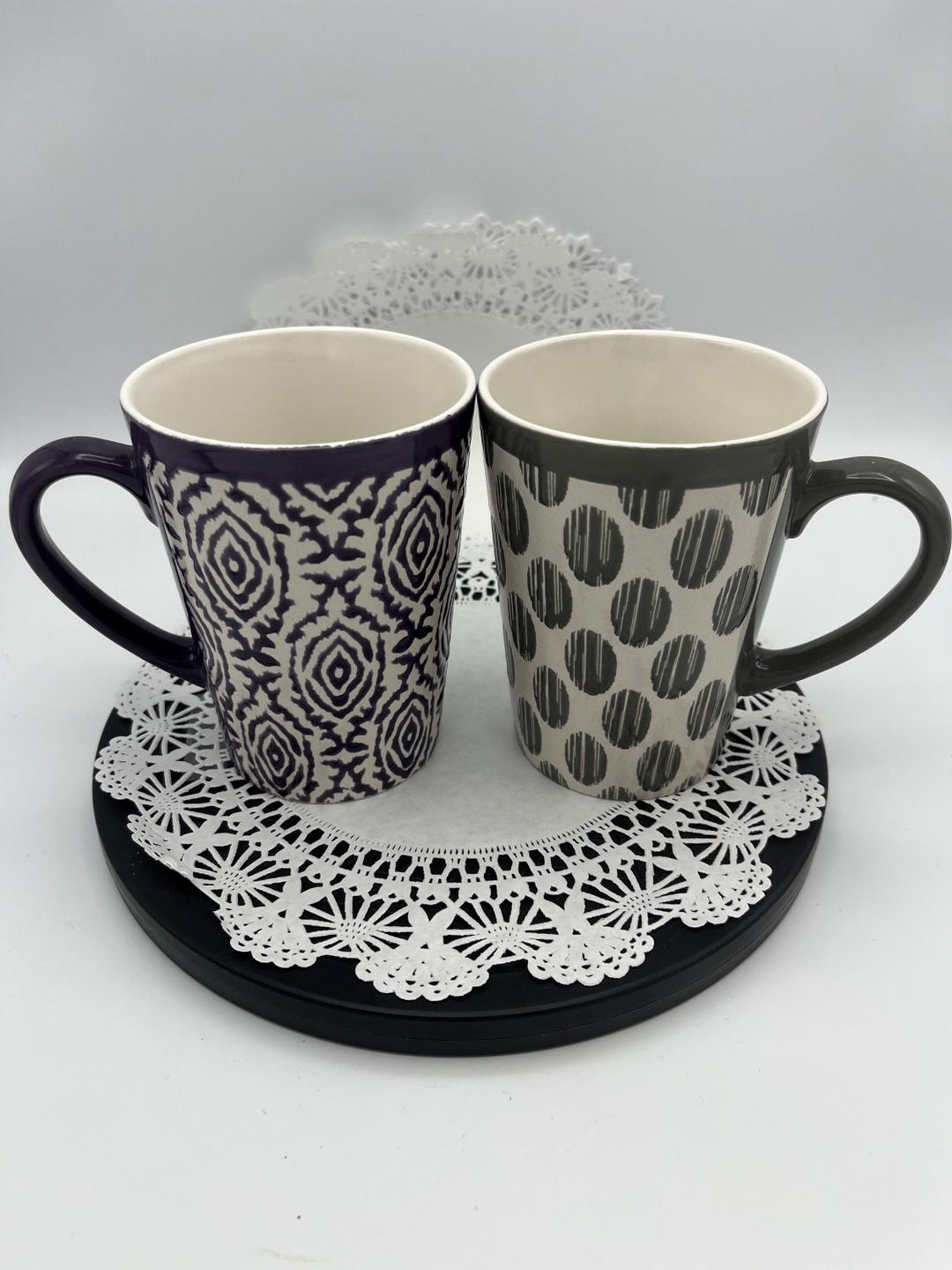 2 SCM Home Design Stoneware: 16oz Coffee Cup Purple and Cream Mugs - Etsy