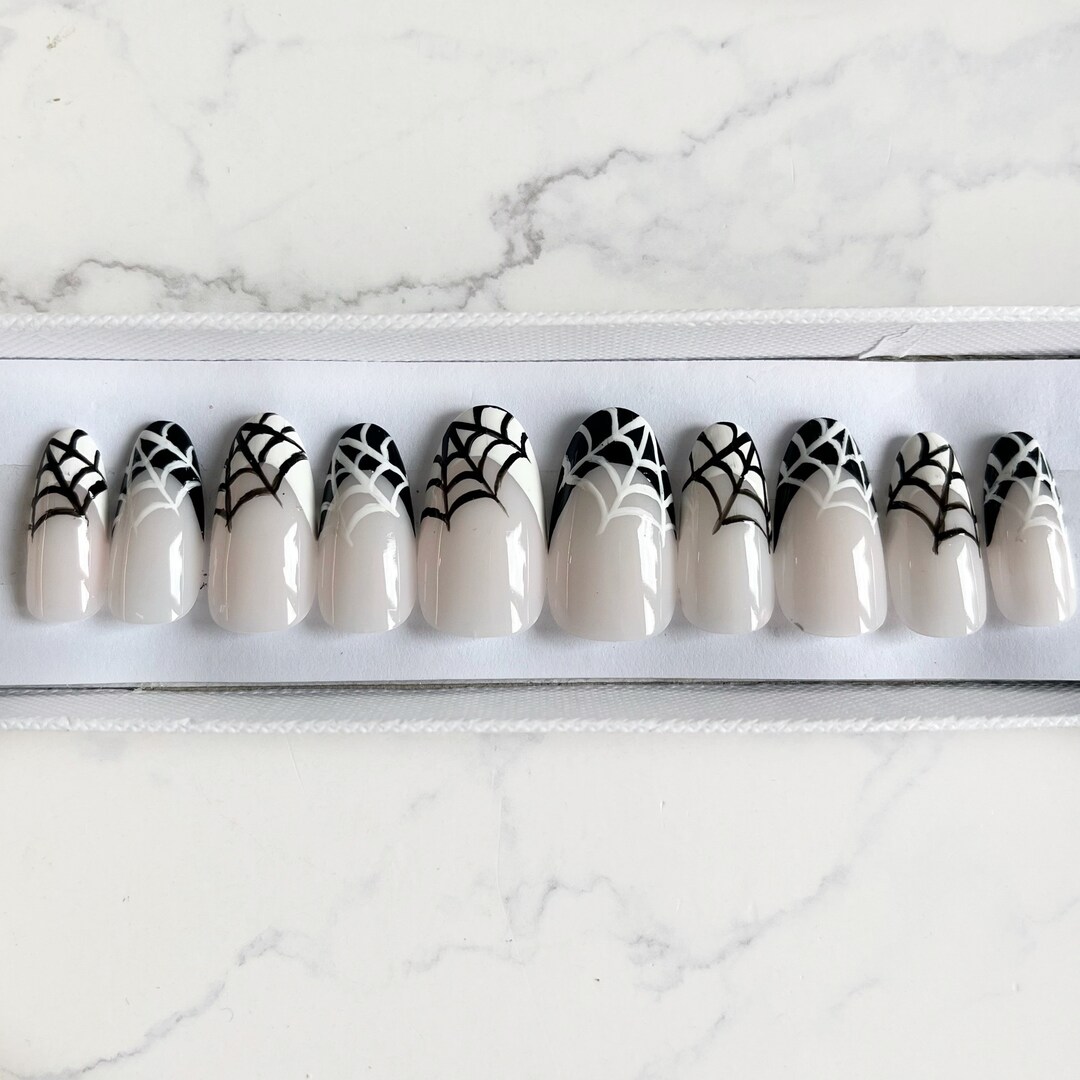 Halloween Spiderweb French Tip Press on Nails - Etsy