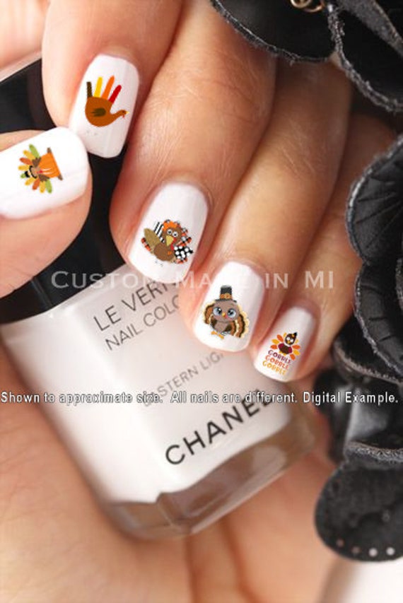 Thanksgiving Nail Art Turkey Nail Decals Cute Turkeys for | Etsy