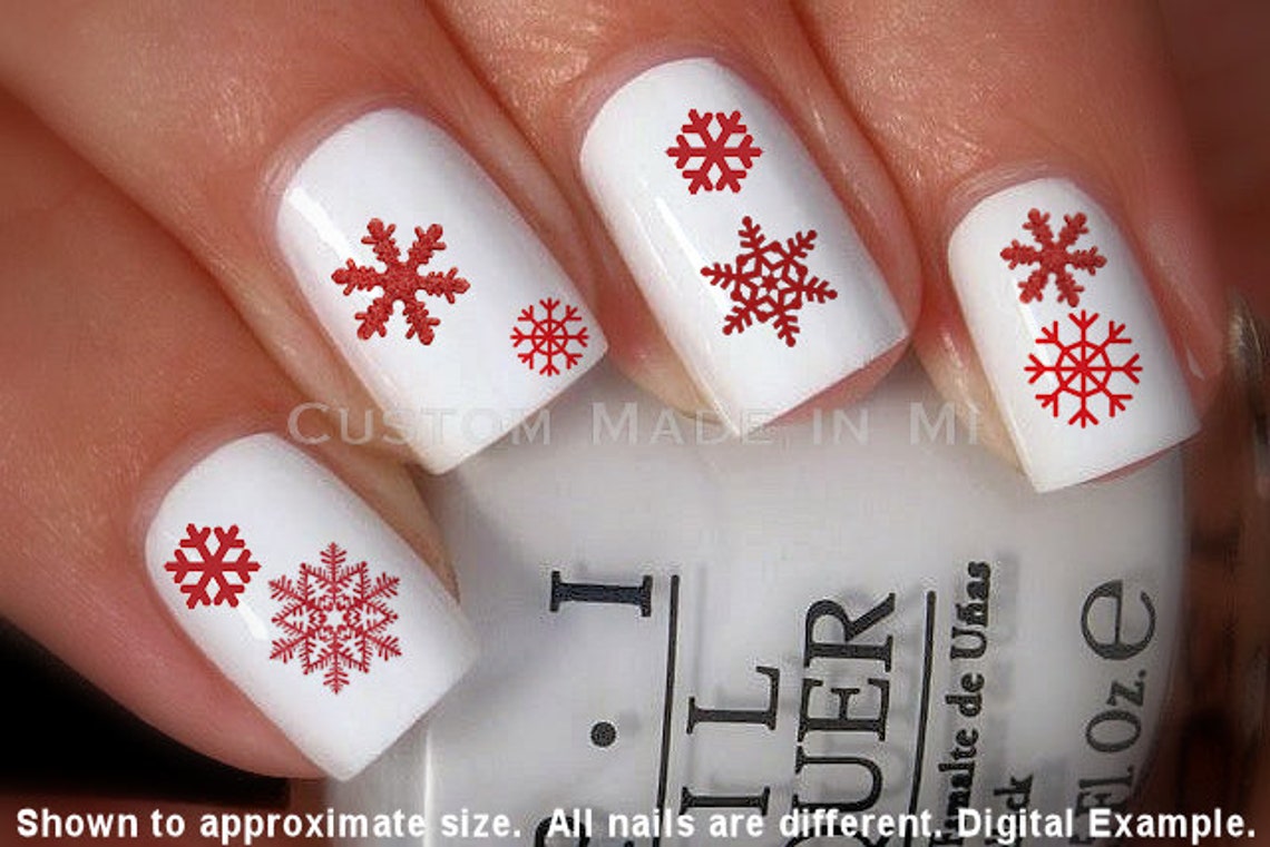 Red Snowflake Nail Decals Featuring Cute Snowflake Nail Art | Etsy