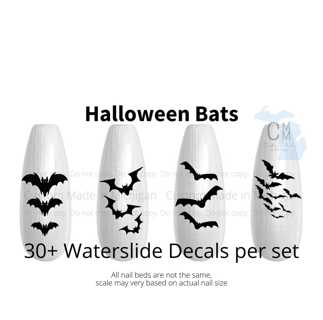 Black Bats Halloween Nail Art, Halloween Nail Decals, Bat Nail Decals ...