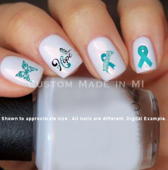 Ovarian Cancer Nail Art Cervical Cancer Ribbons Nails | Etsy