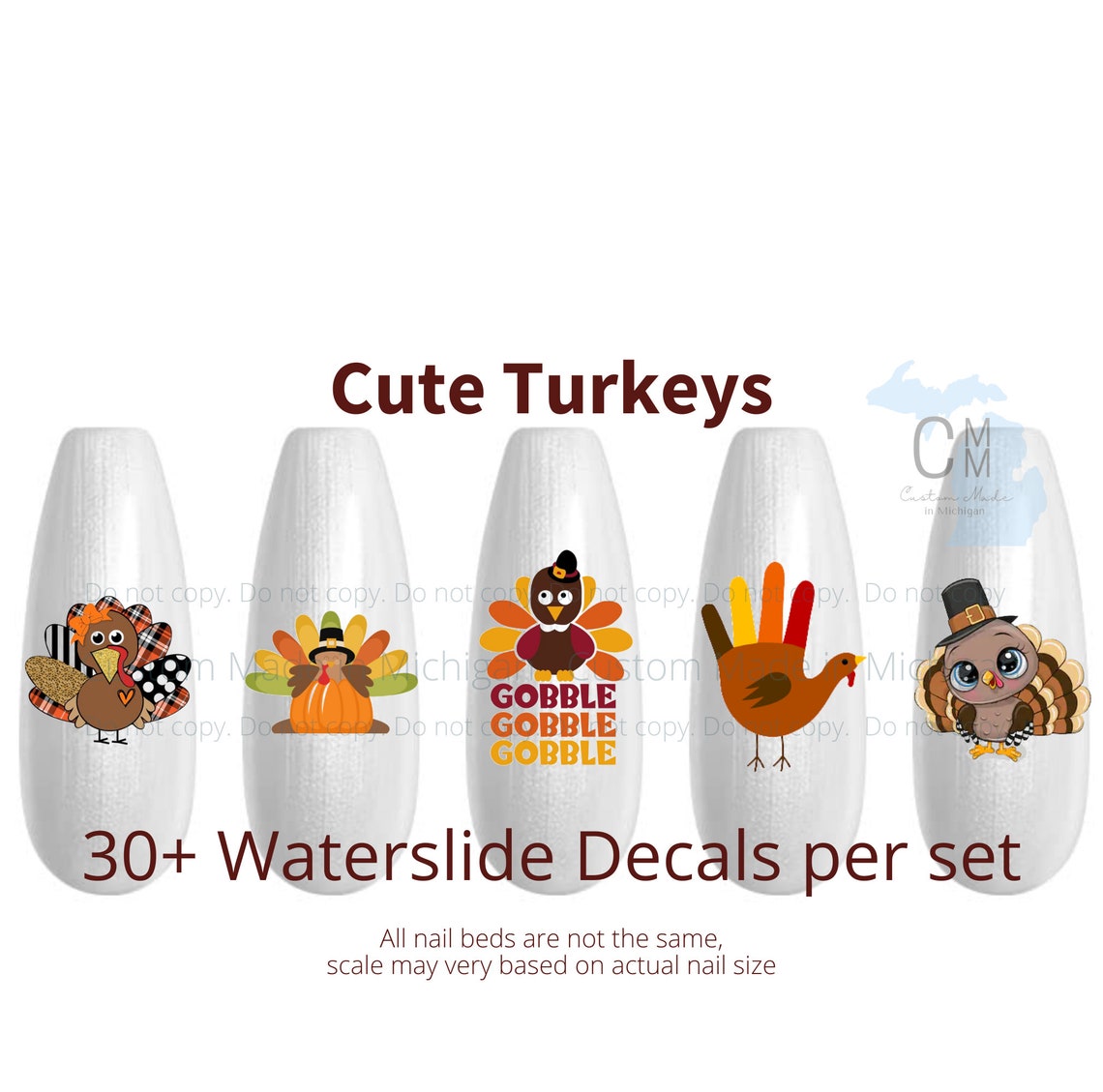Thanksgiving Nail Art, Turkey Nail Decals, Cute Turkeys for Nails ...