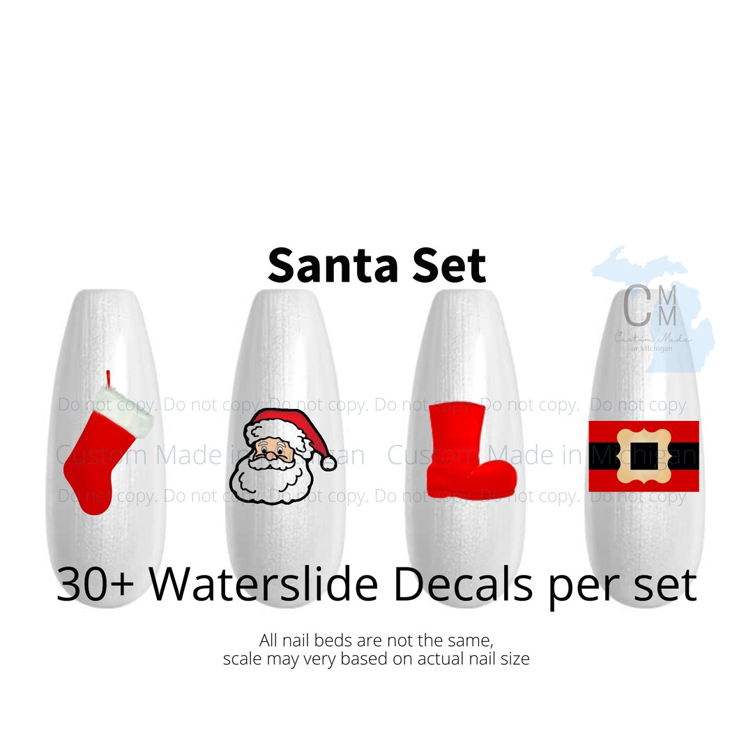 Santa Suit Nail Decals Featuring Cute Santa Belt Nail Art, Santa Face ...