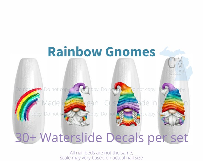 Rainbow Gnome Nail Art, Pride Gnome Nail Decals, Colorful Gnome Nail Decals, Rainbow Gnome Nail ...