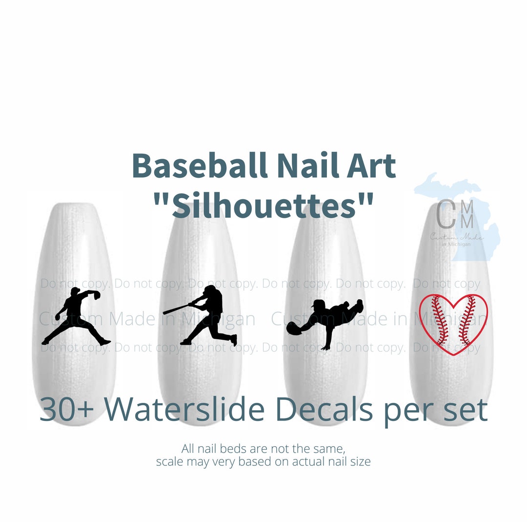 Baseball Nail Art, Baseball Nail Decals, Baseball Mom Nails, Baseball ...