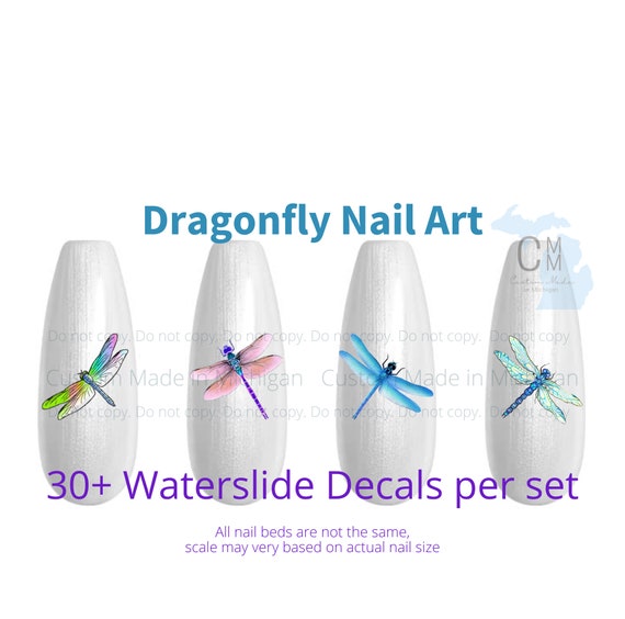 Dragonfly Nail Art Watercolor Dragonfly Nail Decals Colorful - Etsy