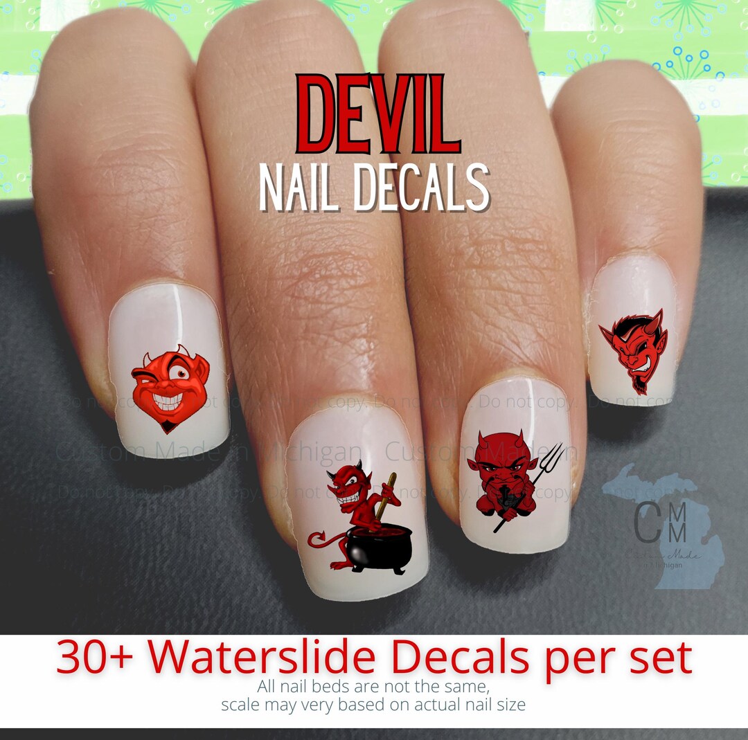 Devil Halloween Nail Art, Red Devil Nail Decals, Spooky Devil Nail ...