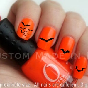 Black Bats Halloween Nail Art Halloween Nail Decals Bat Nail | Etsy