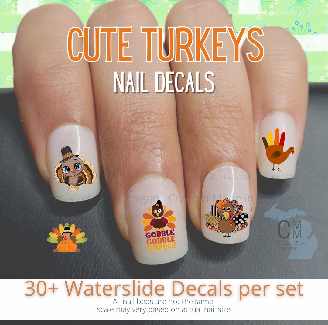 Thanksgiving Nail Art, Turkey Nail Decals, Cute Turkeys for Nails ...