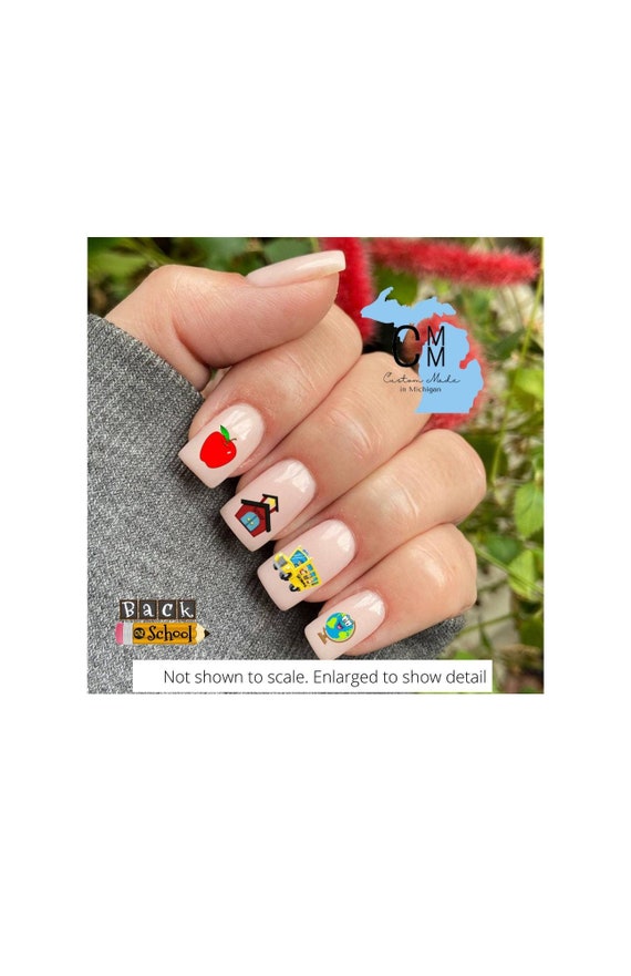Back to School Nails Teacher Nails Globe Nails Bus Nail - Etsy