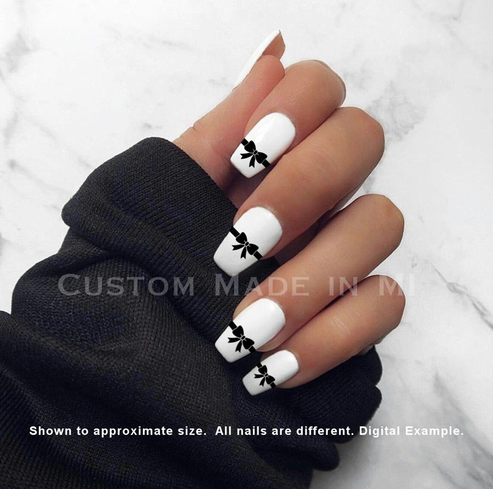 Black Bow Nail Decals Featuring Black Ribbon Nail Art Holiday | Etsy