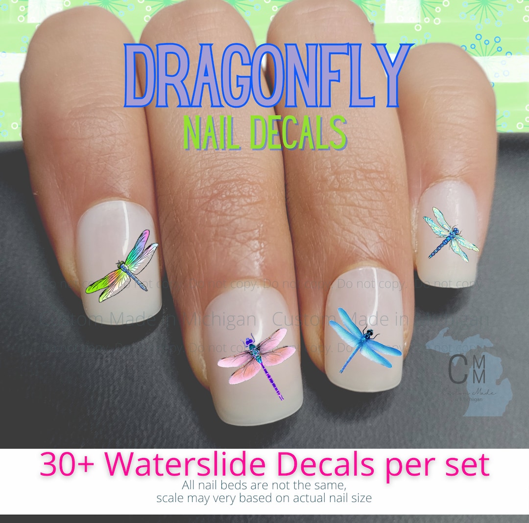 Dragonfly Nail Art, Watercolor Dragonfly Nail Decals, Colorful ...