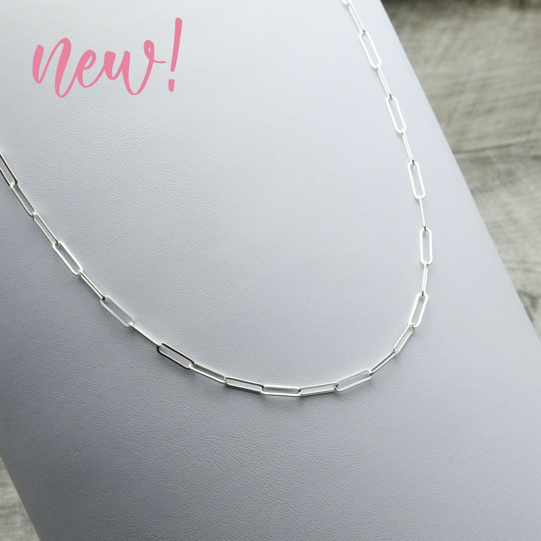 Paper Clip Link Choker Necklace in Sterling Silver, Dainty, 16.5 ...