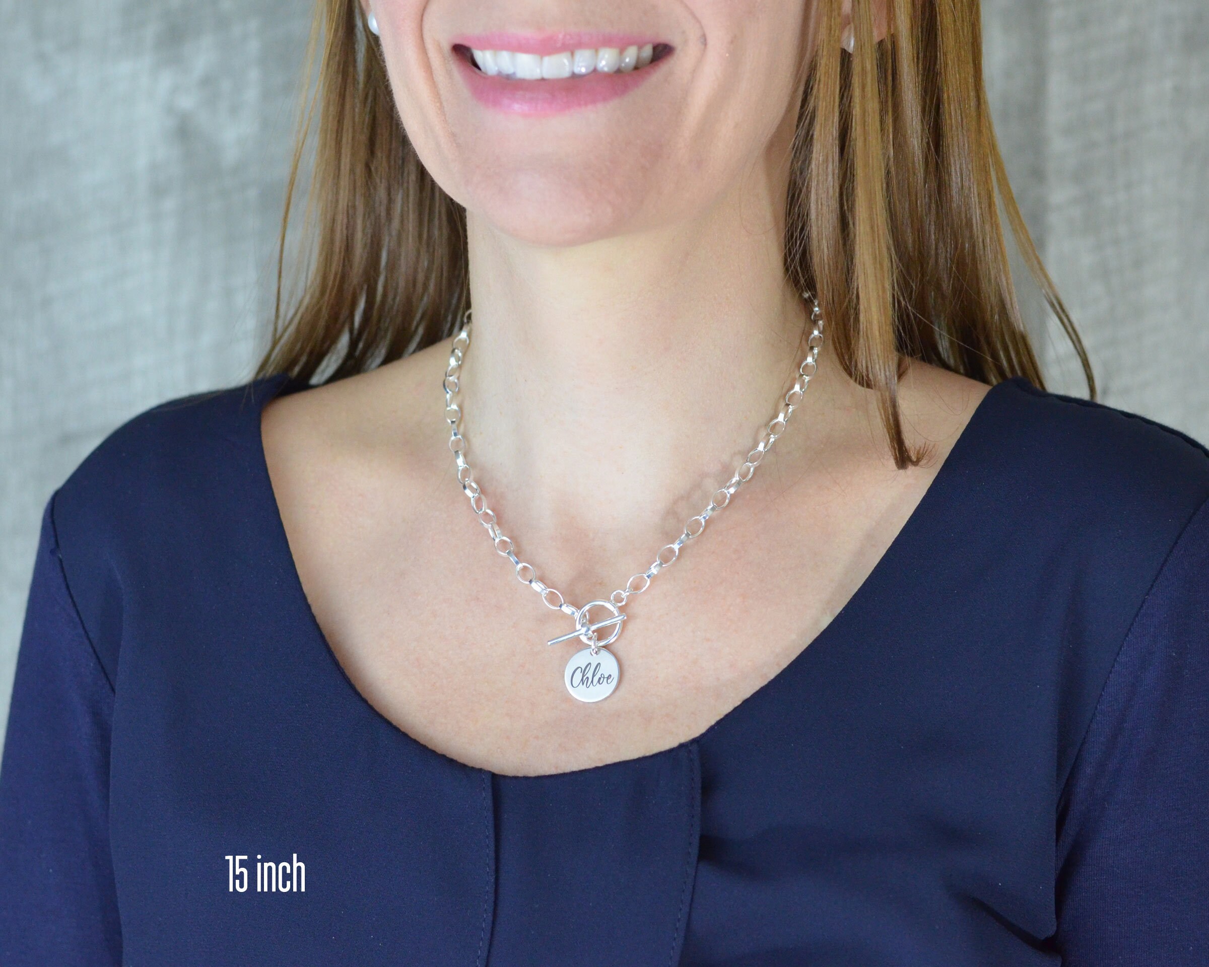 Personalized Choker Necklace in Sterling Silver Dangling - Etsy