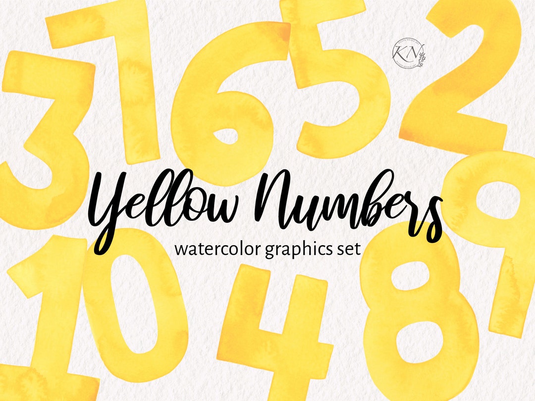 Yellow Watercolor Numbers Clipart - PNG Instant Download - Number ...