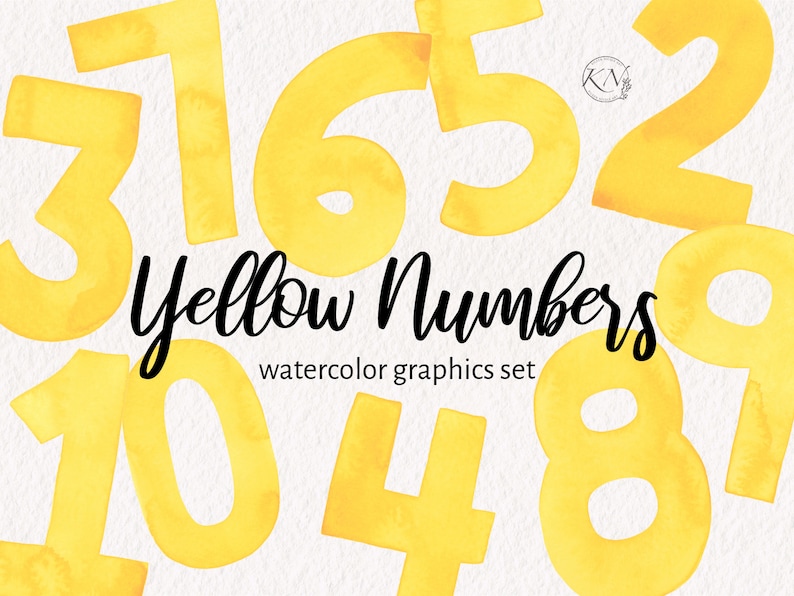 Yellow Watercolor Numbers Clipart – Hand-painted Graphics (PNG Instant ...