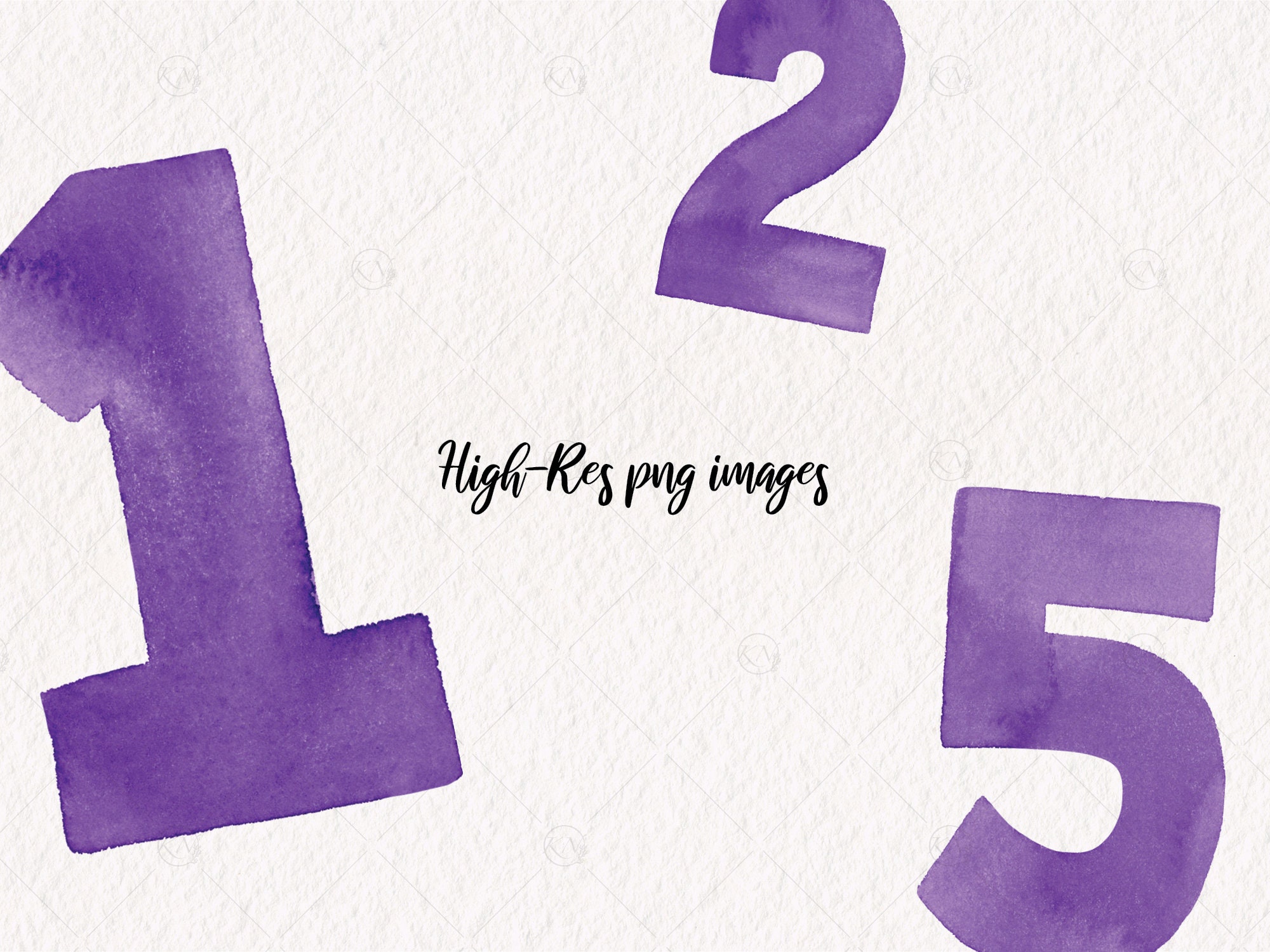 Purple Watercolor Numbers Clipart – Hand-painted PNG (digital Download ...