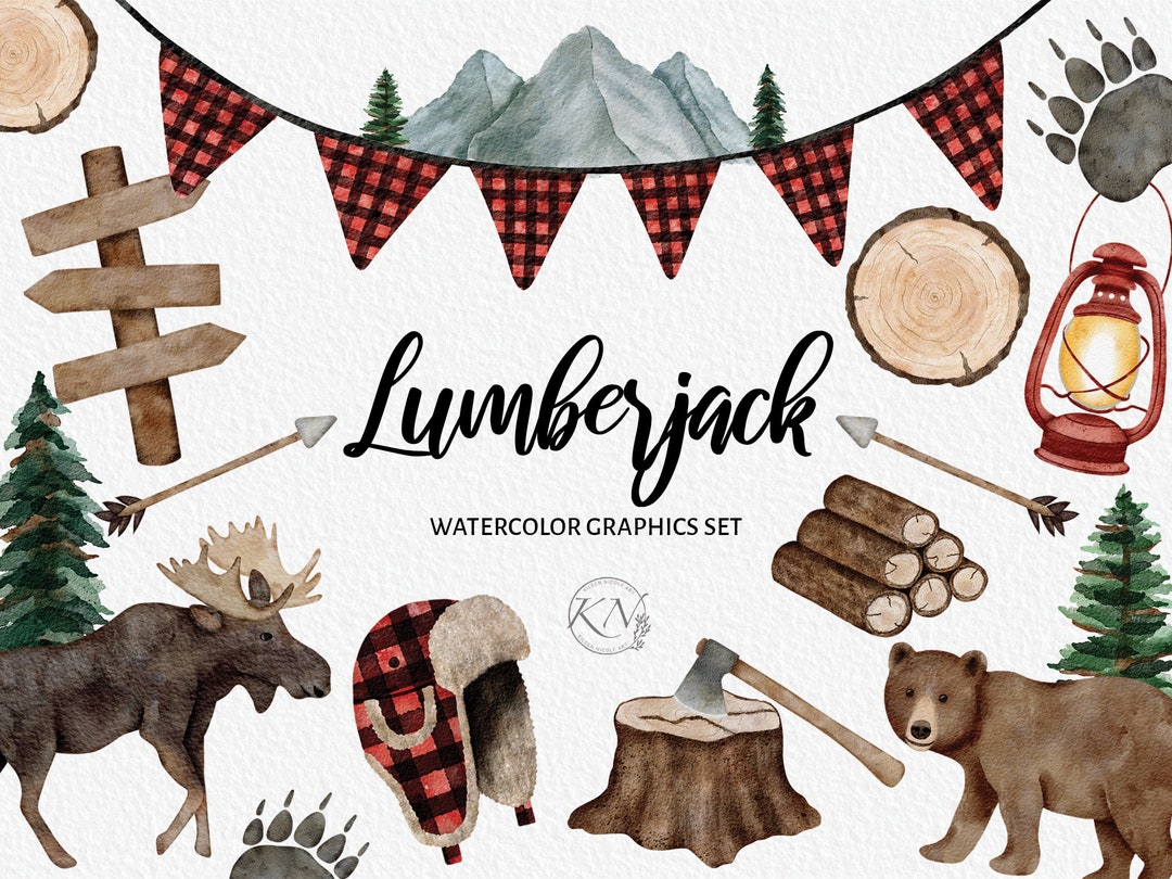 Lumberjack Theme Watercolor Clipart - PNG Instant Download - Buffalo ...