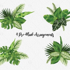 Tropical Leaves Watercolor Clipart - PNG Instant Download - Greenery ...