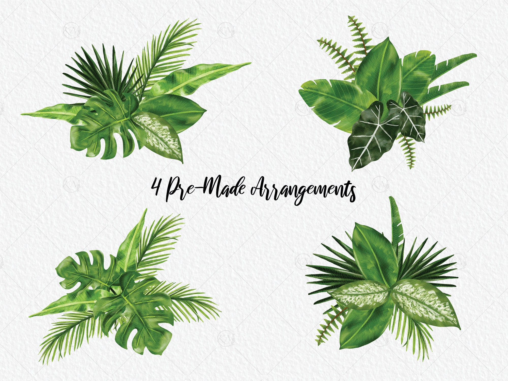 Tropical Leaves Watercolor Clipart - PNG Instant Download - Greenery ...