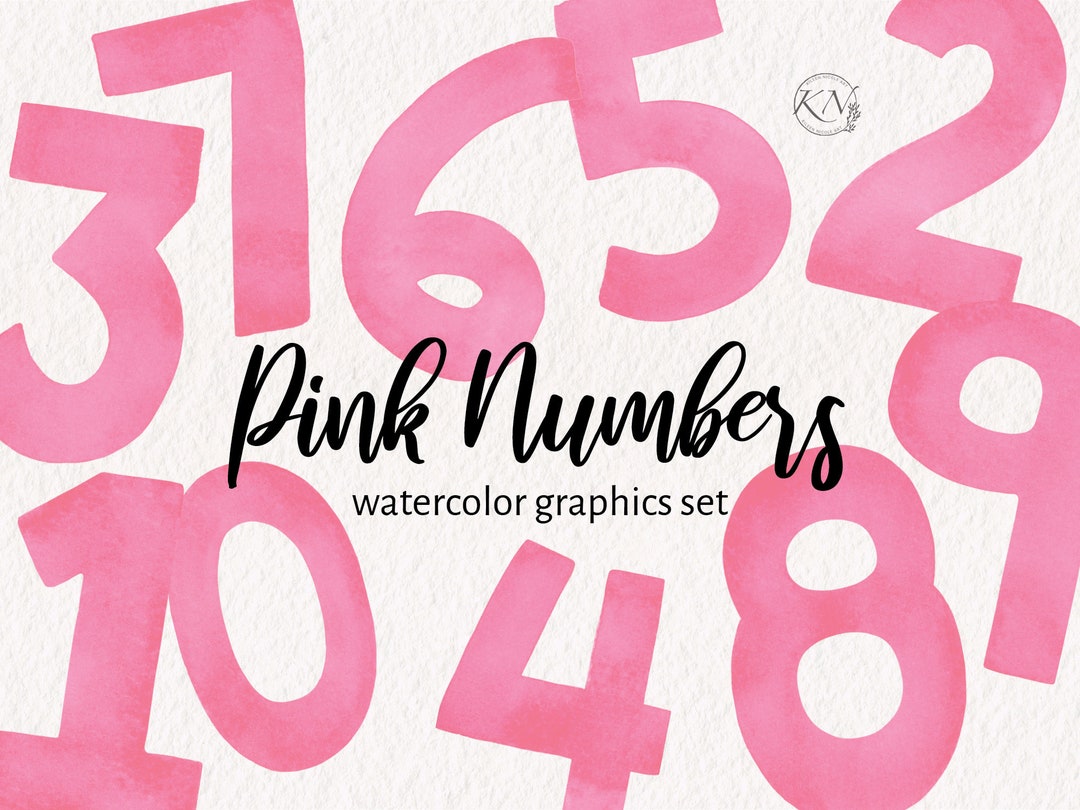 Pink Watercolor Numbers Clipart - PNG Instant Download - Number ...