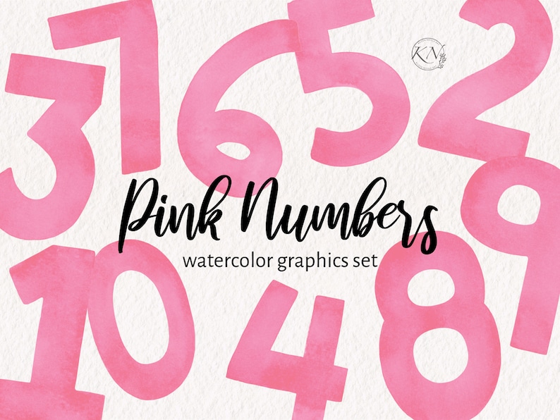 Pink Watercolor Numbers Clipart - PNG Instant Download - Number ...