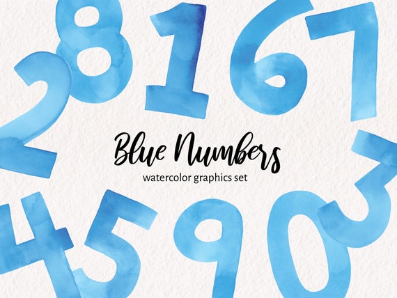 Blue Watercolor Numbers Clipart PNG Instant Download | Etsy